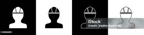 흑백 배경에 격리된 작업자 안전 헬멧 아이콘을 설정합니다 벡터 일러스트레이션 Crash Site에 대한 스톡 벡터 아트 및 기타 이미지 Crash Site 건설 산업