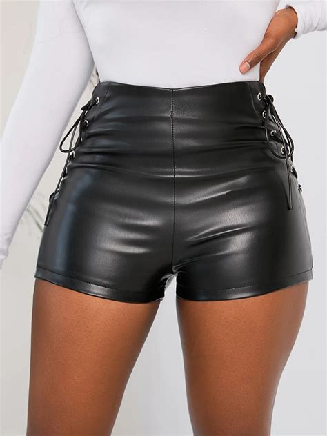 Stretch Tight Black Faux Leather Shorts For Women Nora Glam Chic