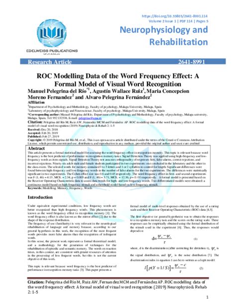 Pdf Roc Modelling Data Of The Word Frequency Effect A Formal Model