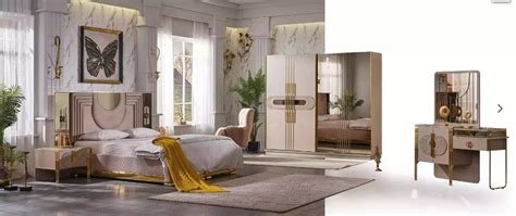 Jvmoebel Schlafzimmer Set Beiges Schlafzimmer Set Bett 2x Nachttische
