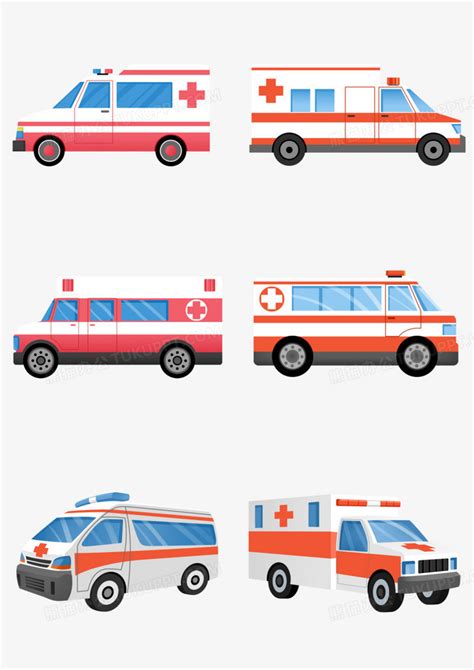 一组手绘插画不同样式的救护车套图合集元素png图片素材下载 手绘png 熊猫办公