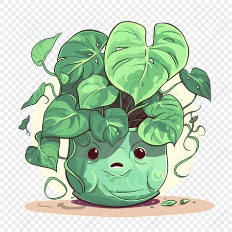 Pothos Clipart Kawaii Plant With A Cute Face And Leaves Cartoon Vector