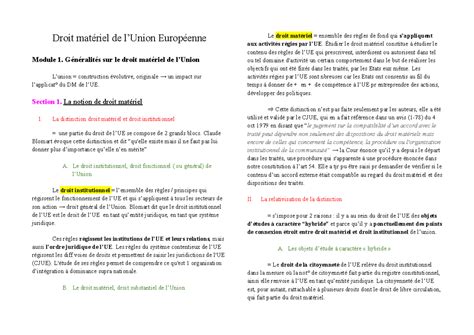 Droit matériel de l UE Droit matériel de lUnion Européenne Module 1