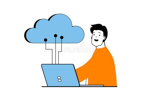 Cloud Computing Concept With People Scene In Flat Web Design Vector Illustration Stock Vector