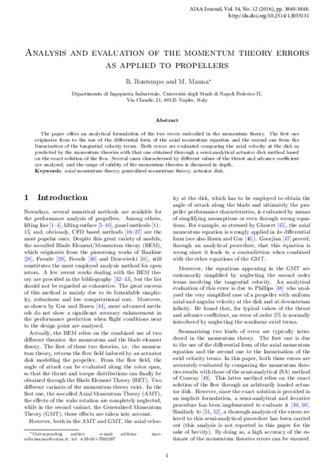 Pdf Analysis And Evaluation Of The Momentum Theory Errors As Applied