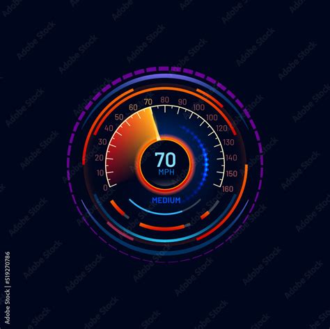 Futuristic Car Speedometer Mph Gauge Neon Dial Vehicle Or Motorcycle Tachometer Vector Gauge Or