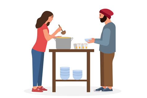 Volunteer Feeds Poor Homeless Person Help And Support Generous Girl