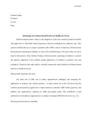 MLA Format Docx Surname1 Babe S Name Professor Course Date Advantages Of Evidence Based