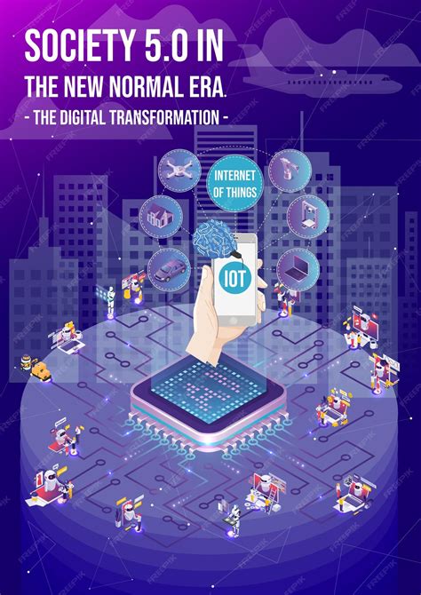 Premium Vector Poster Iot For Society 50 In Indonesian Purple Background