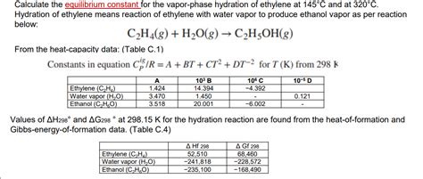 Solved Calculate The Equilibrium Constant For The Vapor