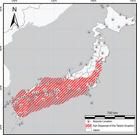 Transformed Ash Dispersal Map Using Arcgis Software With Airport Icons