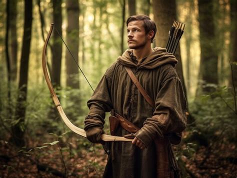 Premium AI Image A Man With A Bow And Arrow Pointing To The Left