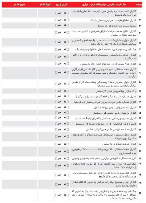 چک لیست موتورخانه 1404 دانلود برای چاپ دما استار