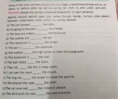 Choose The Correct Compound Preposition For Each Sentence Options Agai