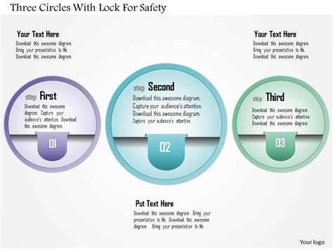 1214 Three Circles With Lock For Safety Powerpoint Template