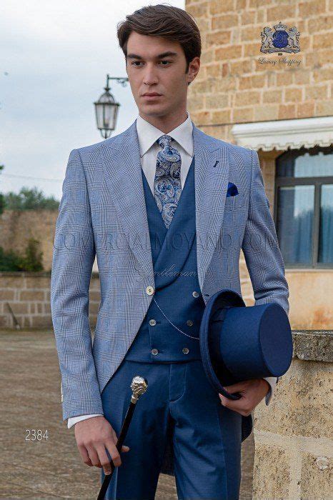 Chaqué de novio azul príncipe de gales Mario Moreno Moyano Trajes de