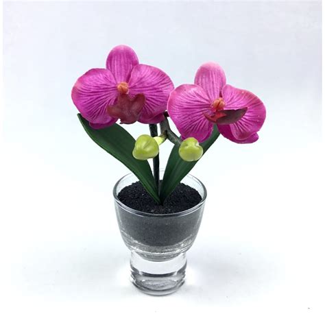 Orientalfineart แจกันดอกไม้ปลอมขนาดเล็ก ดอกกล้วยไม้พร้อมแจกันแก้ว สี