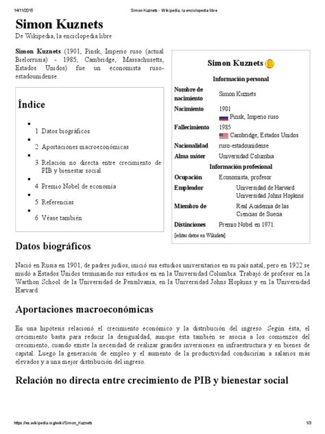 Simon Kuznets Relaciona Crecimiento Con Distribución Pdf