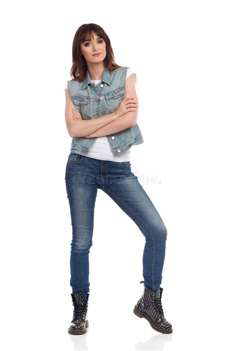 Woman With Crossed Arms And Legs Stock Image Image Of Girl Smiling