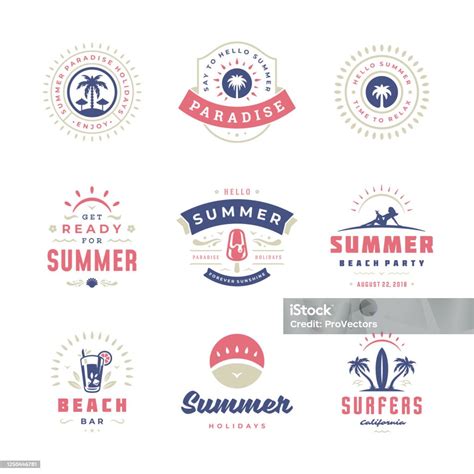 여름 휴가 라벨 및 배지 복고풍 타이포그래피 디자인 세트 배지에 대한 스톡 벡터 아트 및 기타 이미지 배지 열대 기후 컴퓨터 그래픽 Istock