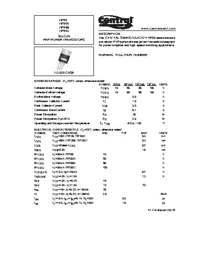 TIP C Datasheet PNP General Purpose Amplifier Switch General Purpose