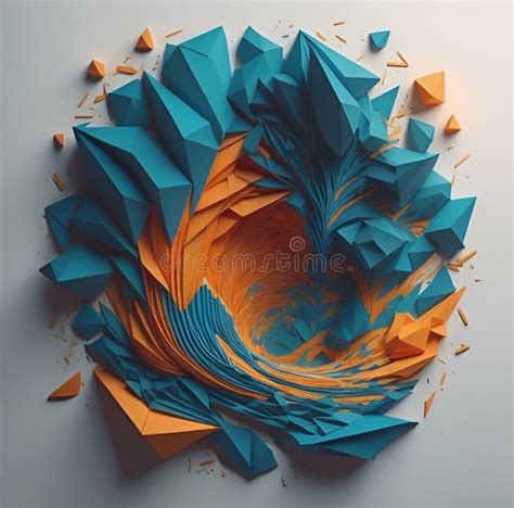 3d Rendering Of Abstract Geometric Shape In Blue And Orange Colors Stock Illustration