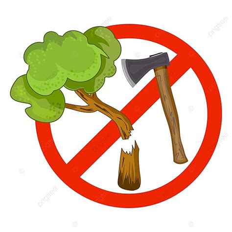 Prohibition Sign Featuring An Axe And Tree Forbidding Forest Cutting