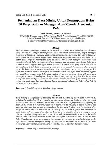 PDF Pemanfaatan Data Mining Untuk Penempatan Buku Di Jatisi Mdp Ac Id Wp Content Uploads