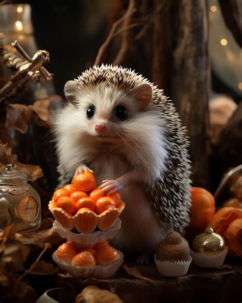 Premium Ai Image Portrait Of A Cutely Adorned Hedgehog Sits Atop A