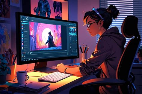 Um Designer Trabalhando Em Um Computador De Mesa Em Um Escrit Rio Em
