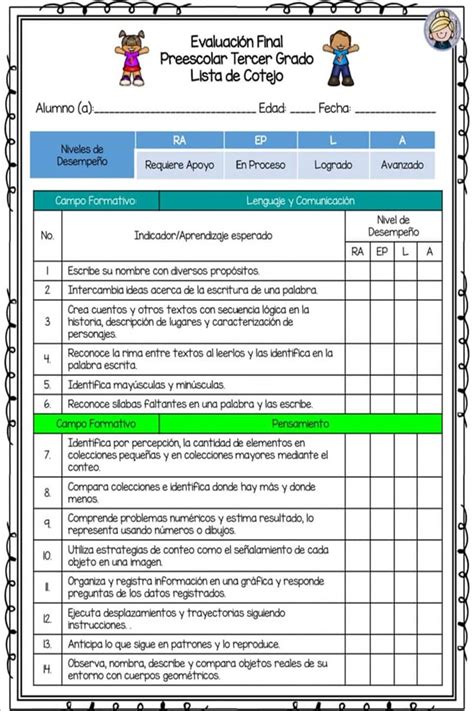 Evaluación Final para Preescolar Materiales Educativos para Maestras