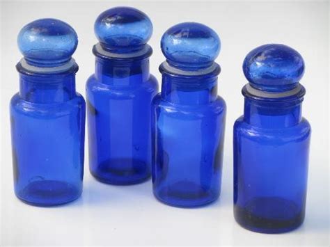 Vintage Cobalt Blue Glass Apothecary Bottles Or Spice Jars Set