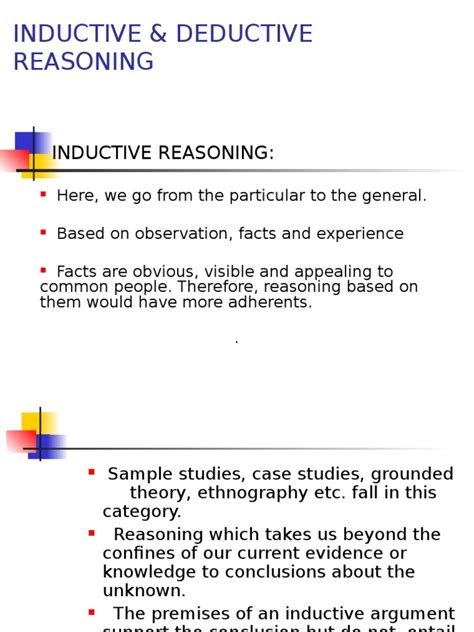 Inductive And Deductive Reasoning Inductive Reasoning Reason