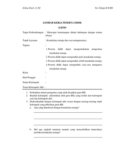 Lkpd Kenakalan Remaja Tes Icbs Pdf