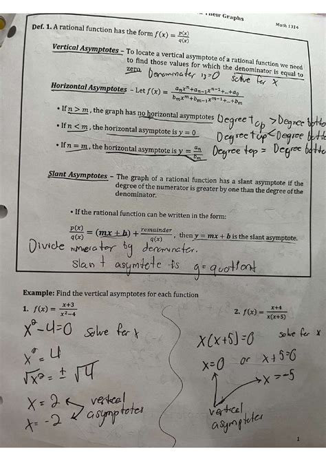 Vertical And Horizonal Asymptotes MATH 1314 Studocu