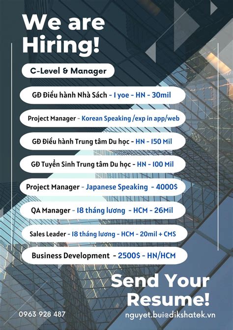 Nguyet Bui Nana On Linkedin Dear All Em đang Cần Tuyển Gấp Các Vị Trí Sau ạ