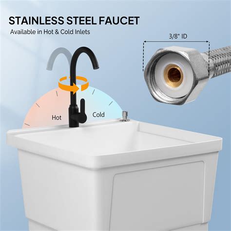 Rovsun 24 X 24 Plastic Utility Sink With Storage Shelf White