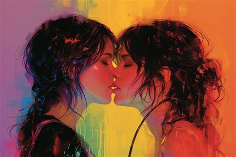 Beautiful Lesbian Couple Kissing Premium Ai Generated Image