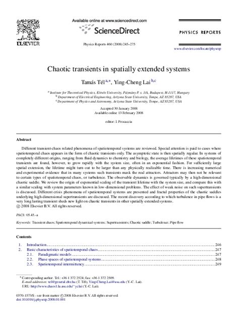 pdf chaotic transients in spatially extended systems