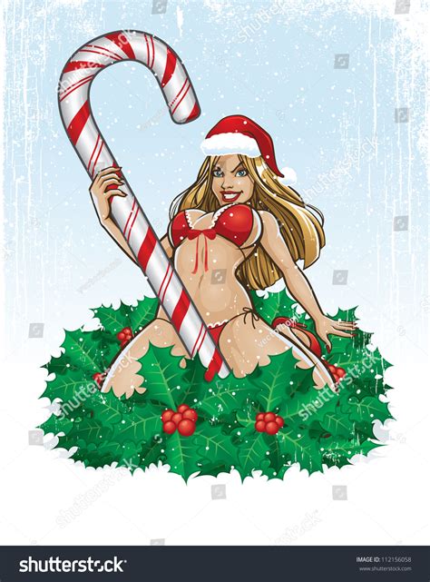 Santa Pin Up Girl Bed Of Holly Vector Illustration Of A Sexy Christmas