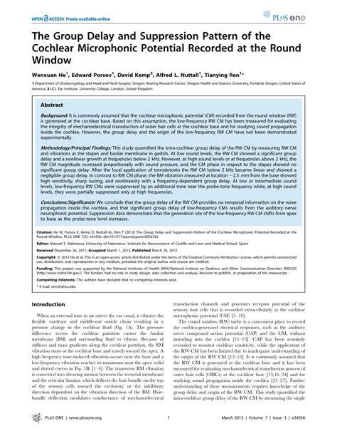 Pdf The Group Delay And Suppression Pattern Of The Cochlear