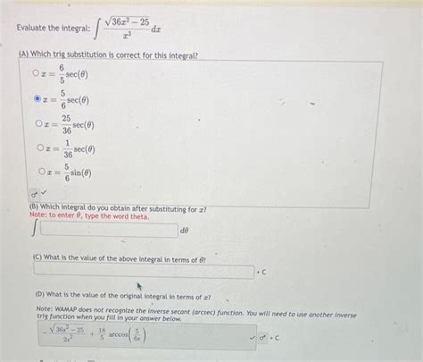 Solved A Which Trig Substitution Is Correct For This