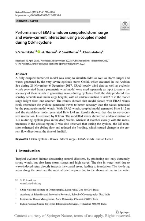 Performance Of Era5 Winds On Computed Storm Surge And Wave Current