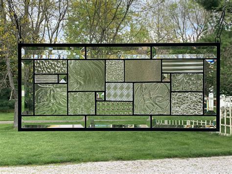 Honeydewglass Clear Geometric Stained Glass Panel With Bevels 9 12 X