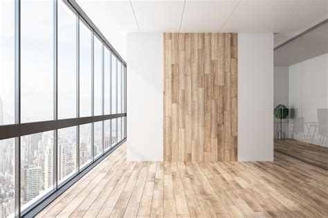 Premium Photo Contemporary Office With Empty Wooden Wall