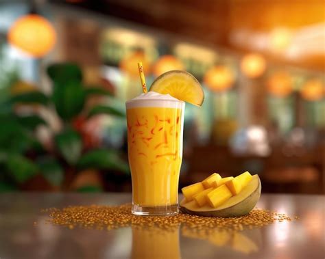 Premium Ai Image Fresh Smoothie Mango Lassi With Mango Fruit In