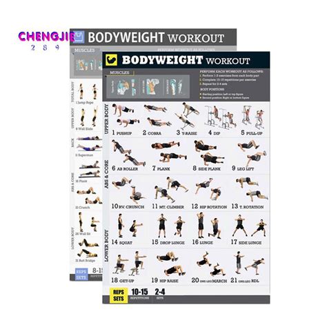 Bodyweight Exercise Poster Set Laminated 2 Chart Set Men And Women Body