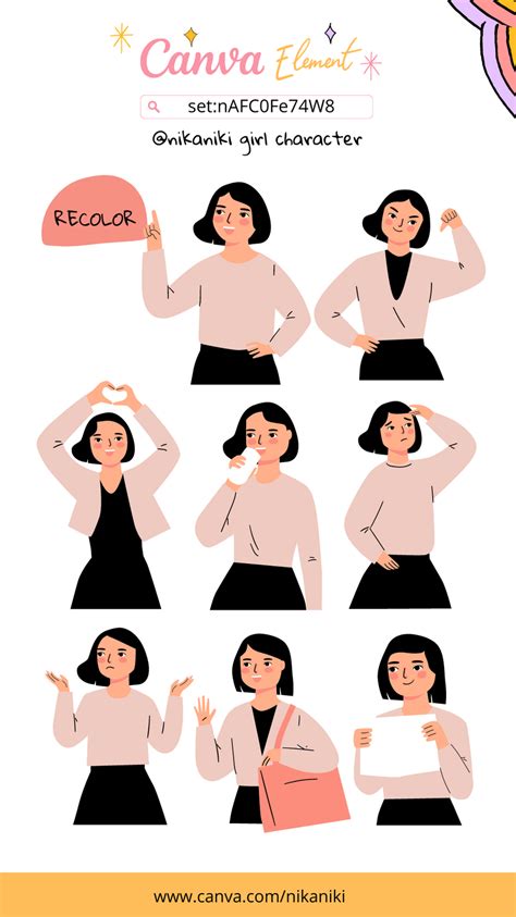 Cute Girl Cartoon Character Canva Element Keyword Artofit