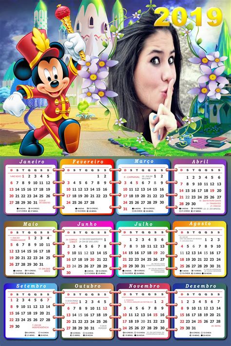 Montagem De Fotos Calendário Moldura Infantil Mickey Calendário 2019