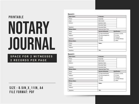 Notary Journal Printable Notary Log Pdf Instant Download Etsy